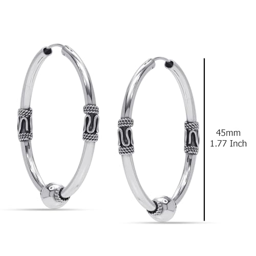 LeCalla Sterling Silver Jewelry Light-Weight LARGE Bali Hoop Click-Top Earrings for Women 45 MM