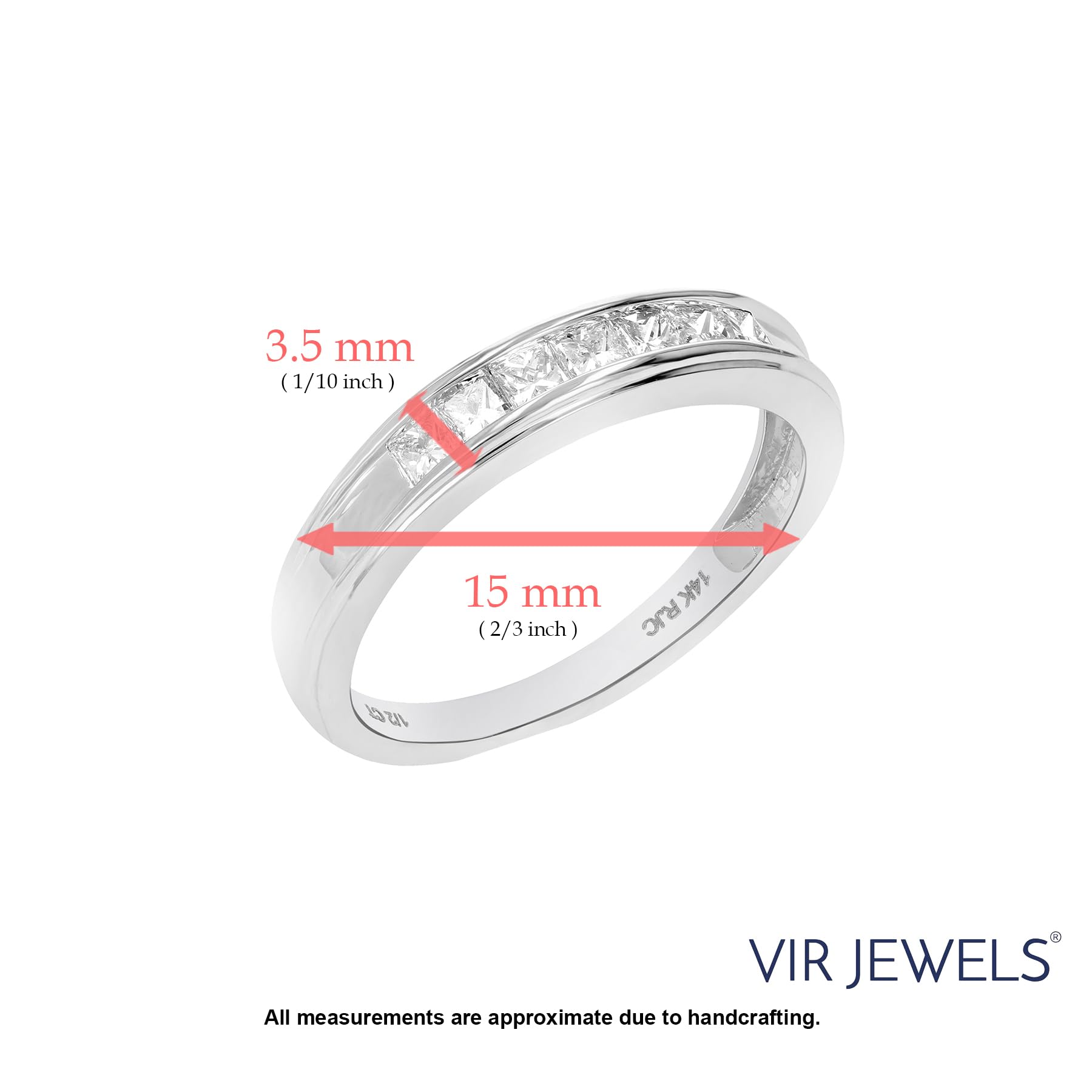 VIR JEWELS 1/2 carat (ctw) Diamond Wedding Anniversary Band for Women, Half Eternity Princess Cut Square Diamond Engagement Ring 14K White Gold 7 Stones Channel Set 0.50 cttw, Size 8.5