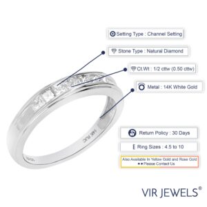 VIR JEWELS 1/2 carat (ctw) Diamond Wedding Anniversary Band for Women, Half Eternity Princess Cut Square Diamond Engagement Ring 14K White Gold 7 Stones Channel Set 0.50 cttw, Size 8.5