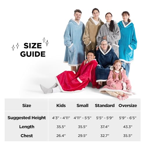 Bedsure Wearable Blanket Hoodie with Sleeves - Sherpa Hooded Blanket Adult as Gifts for Mom Women Girlfriend, Winter Sweatshirt Blanket Standard Grey