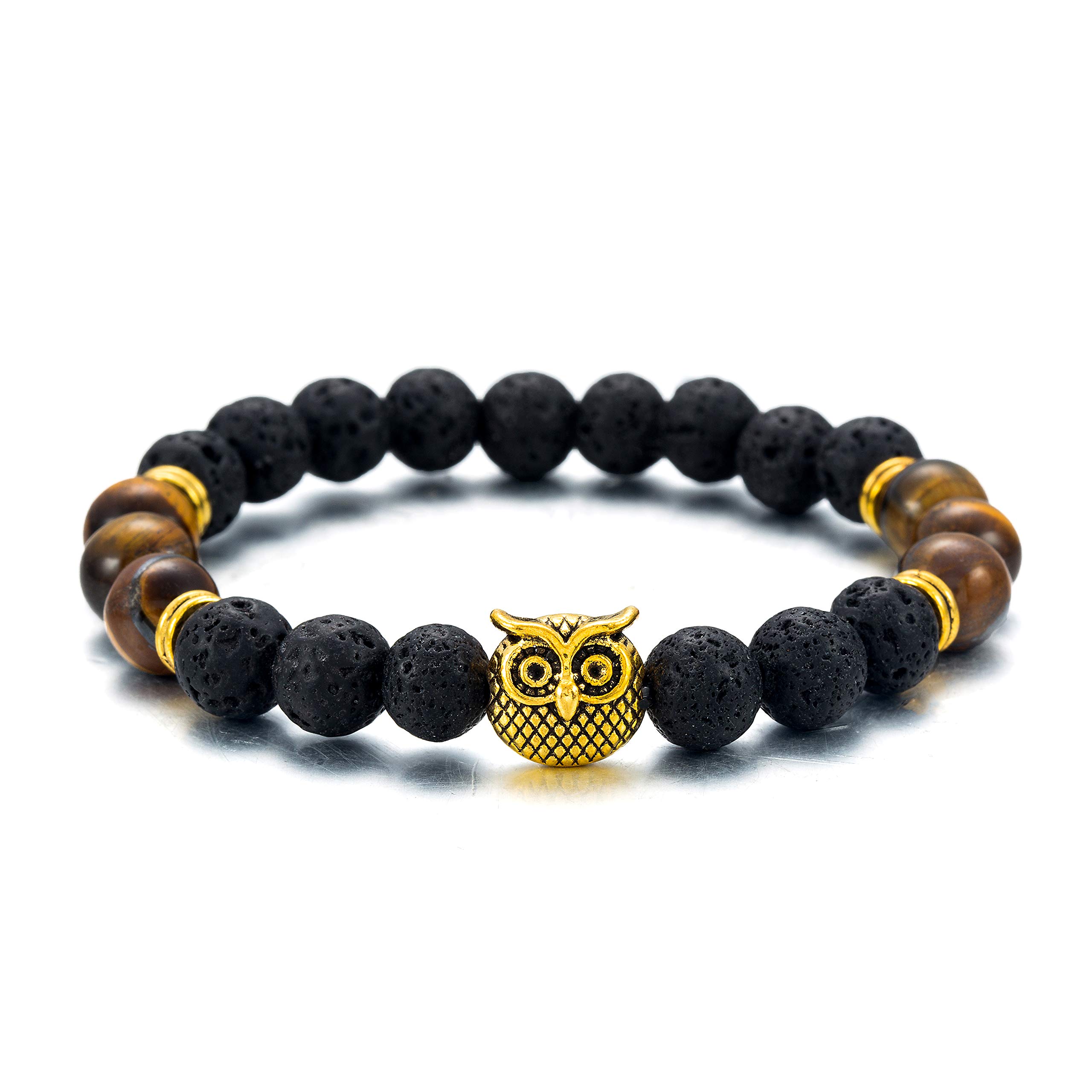 Softones Owl Necklace Healing Crystals Necklace for Women Men Reiki Spiritual Energy Gemstone Necklace Lava Owl Bracelet Set Gifts for Women with Gift Box