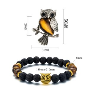 Softones Owl Necklace Healing Crystals Necklace for Women Men Reiki Spiritual Energy Gemstone Necklace Lava Owl Bracelet Set Gifts for Women with Gift Box