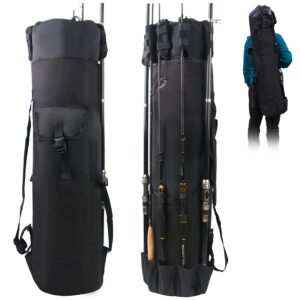 fishing pole bag with rod holder fishing rod bag carrier case 5 poles waterproof travel case fishing tackle box storage bag durable fishing gear organizer fishing gift for men (black)