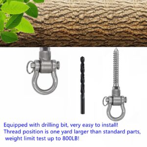 GW Gwongvvei 2 Pcs Screws,Permanent Antirust 304 Stainless Steel Bracket Heavy Duty 180° Swing Hangers, 1200LB Capacity Playground Yoga Hammock Rope Tire Web Chair Sandbag Punching Bag Swing Sets