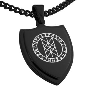 tioneer black stainless steel vegvisir web of wyrd skuld’s net viking shield pendant necklace