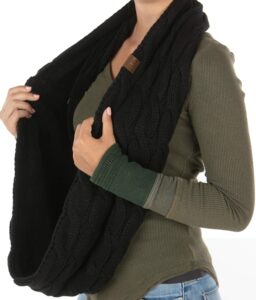 funky junque womens infinity scarf cable knit wrap - solid lined - black