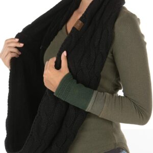 Funky Junque Womens Infinity Scarf Cable Knit Wrap - Solid LINED - Black