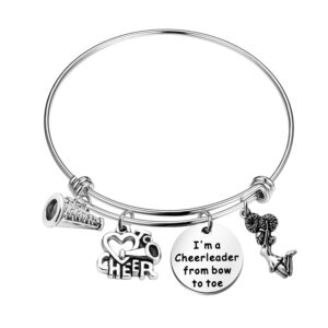 cheer jewelry cheerleader keychain i'm a cheerleader from bow to toe gifts for cheerleader and cheer coaches (cheerleader bracelet)