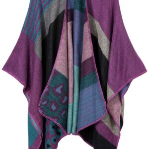 KirGiabo Women's Shawl Wraps Open Front Poncho Sweater Cape for Fall Winter,Purple