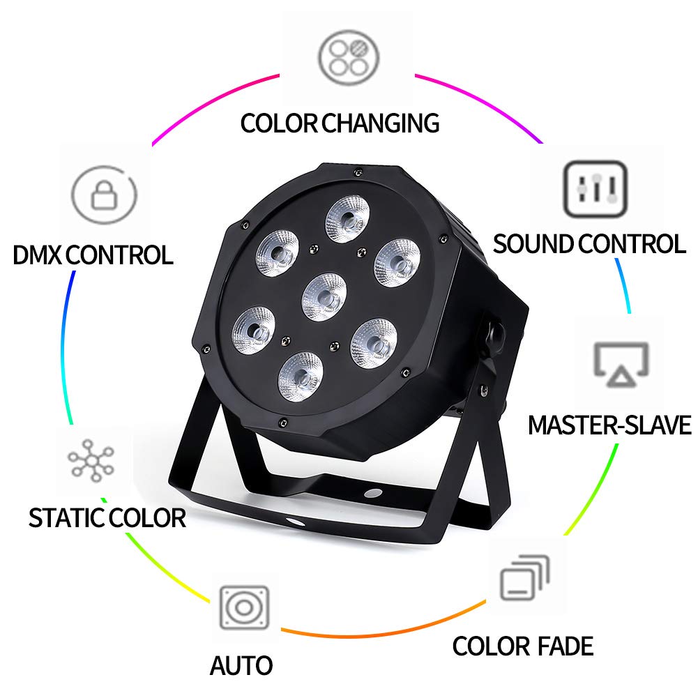 Stage Lights 7x18W Uplights with Strict Testing 6in1 RGBWA UV LED Par Lights Sound Activated DMX512 Control Bright DJ Par Light for Stage Party Club Disco Wedding Events