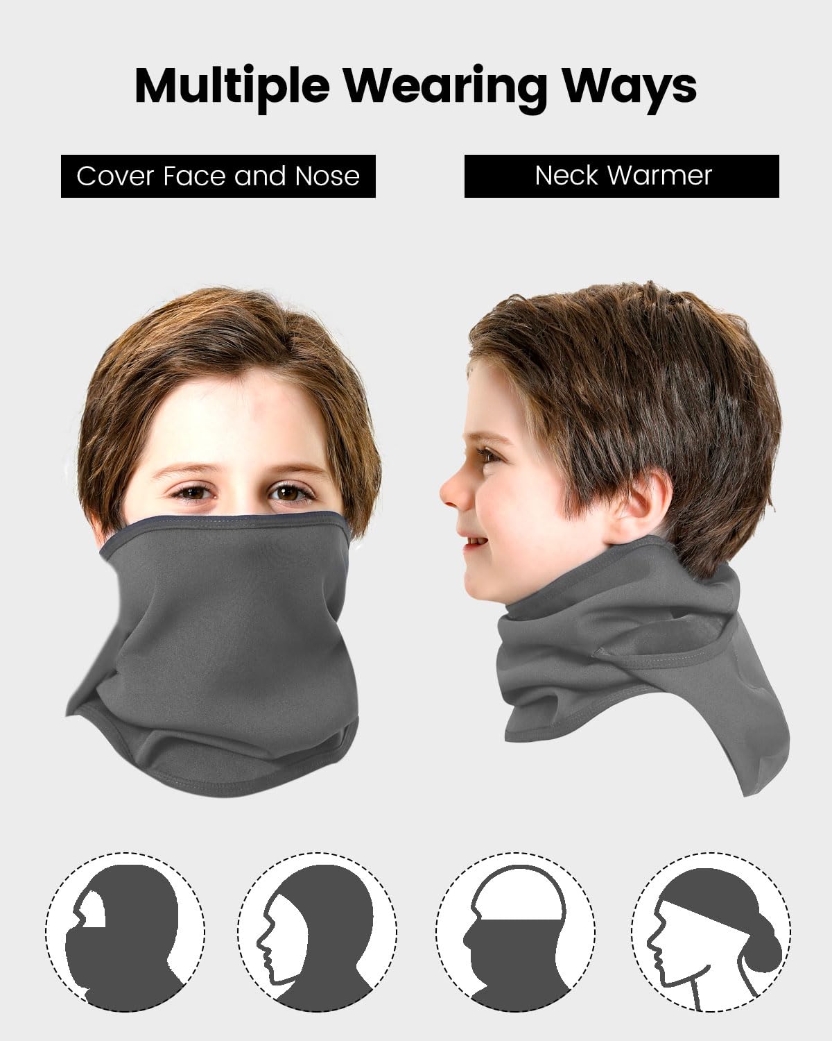 Aegend Kids Balaclava Windproof Ski Face Warmer for Cold Weather Winter Sports Skiing, Running, Cycling, 1 Piece, 4 Colors Gray