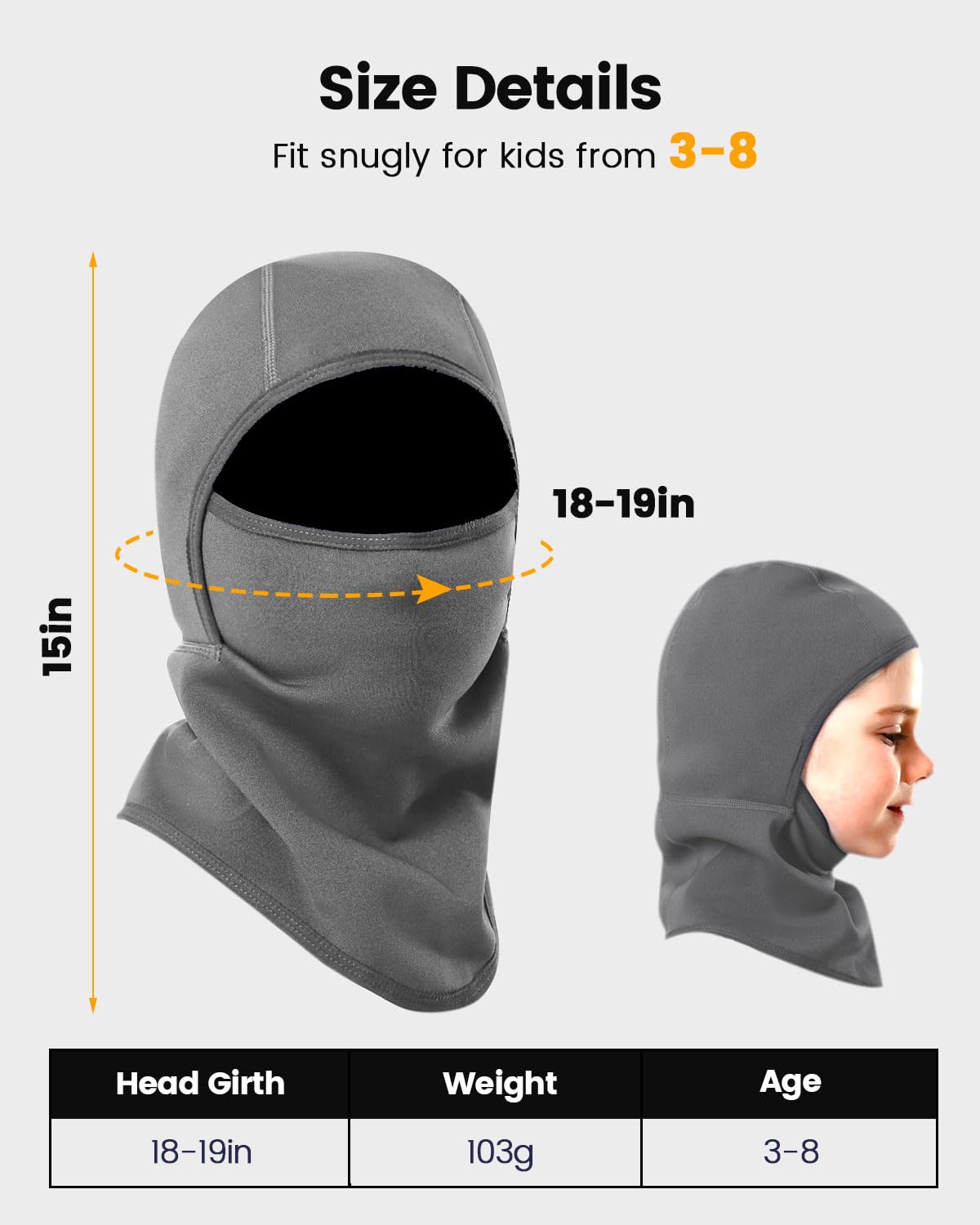 Aegend Kids Balaclava Windproof Ski Face Warmer for Cold Weather Winter Sports Skiing, Running, Cycling, 1 Piece, 4 Colors Gray