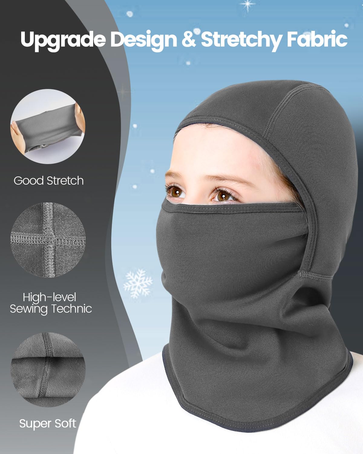 Aegend Kids Balaclava Windproof Ski Face Warmer for Cold Weather Winter Sports Skiing, Running, Cycling, 1 Piece, 4 Colors Gray