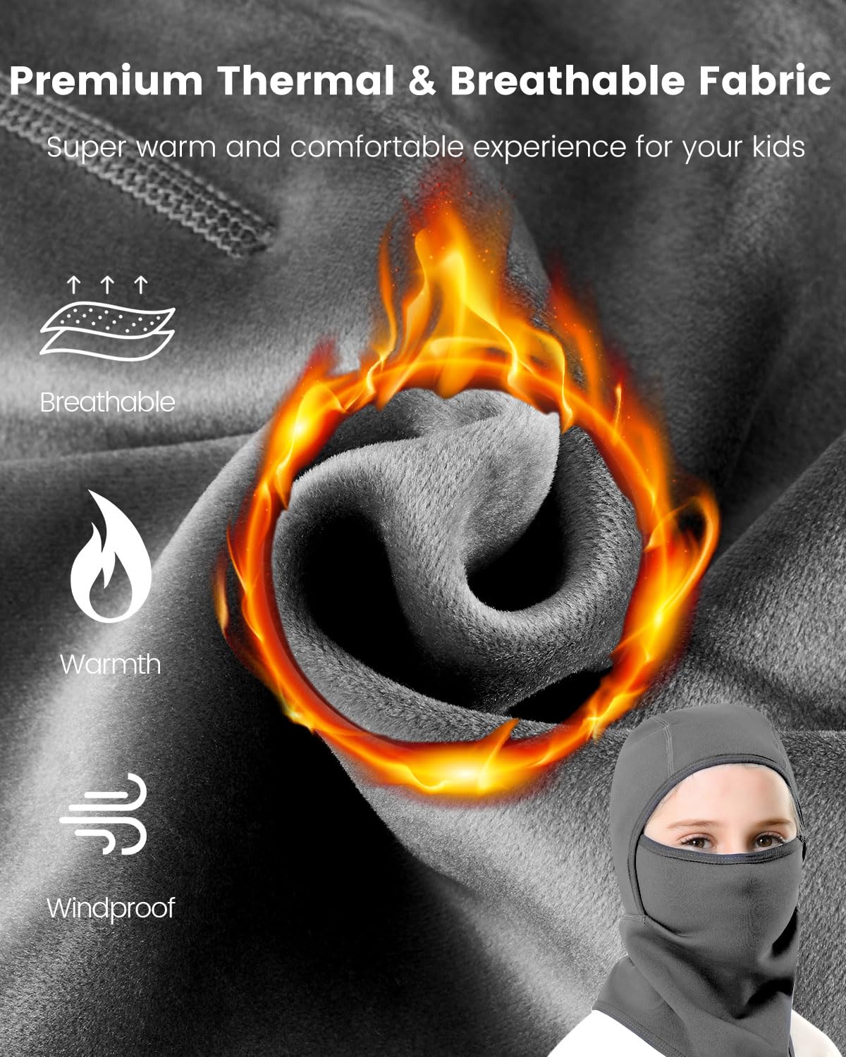 Aegend Kids Balaclava Windproof Ski Face Warmer for Cold Weather Winter Sports Skiing, Running, Cycling, 1 Piece, 4 Colors Gray