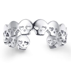 AVECON Gothic Open Skull Ring 925 Sterling Silver Platinum Plated Adjustable Personality Skull Bands for Women