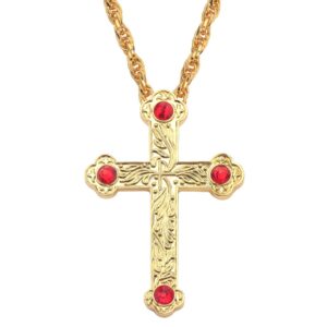 religious jesus crucifix jeweled necklace - 18k gold plated jeweled pectoral cross necklace zircons crystals christian church golden priest crucifix orthodox jewelry baptism gift religious icons (b)