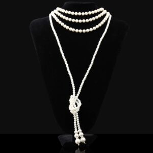 2 Set 1920s Artificial Long Pearls Necklace Flapper Beads Necklaces Faux Pearls Necklace Vintage Jewelry Costume Accessories for Women Girls