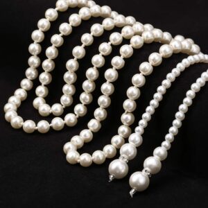 2 Set 1920s Artificial Long Pearls Necklace Flapper Beads Necklaces Faux Pearls Necklace Vintage Jewelry Costume Accessories for Women Girls