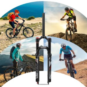 【US STOCK】 LUTU 26/27.5/29 Air MTB Suspension Fork, Rebound Adjust Straight Tube 28.6mm QR 9mm Travel 120mm Manual/Crown Lockout Mountain Bike Forks, Ultralight Gas Shock XC Bicycle (Black, 27.5)