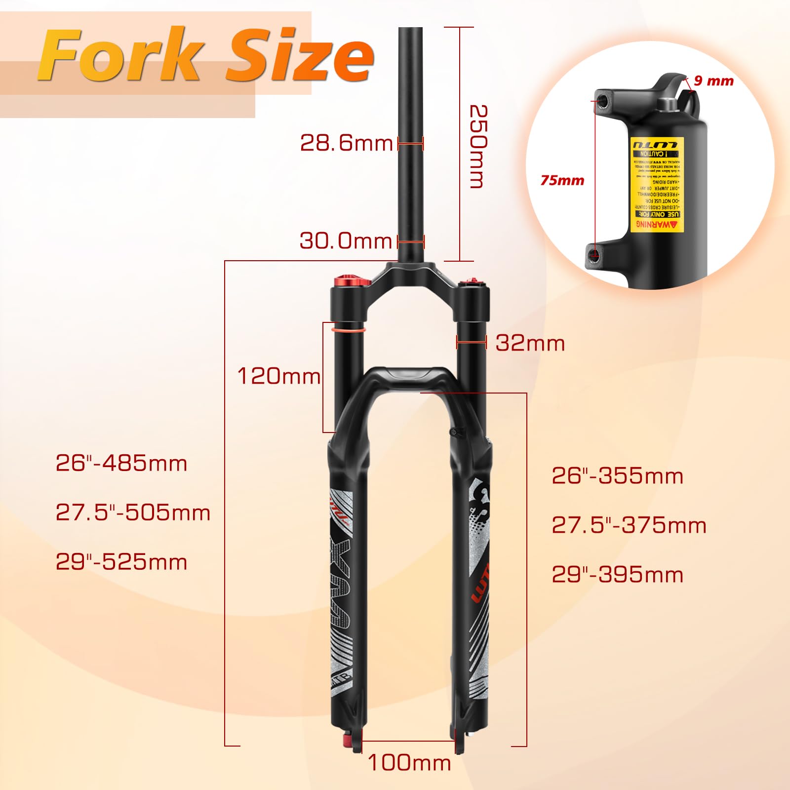 【US STOCK】 LUTU 26/27.5/29 Air MTB Suspension Fork, Rebound Adjust Straight Tube 28.6mm QR 9mm Travel 120mm Manual/Crown Lockout Mountain Bike Forks, Ultralight Gas Shock XC Bicycle (Black, 27.5)