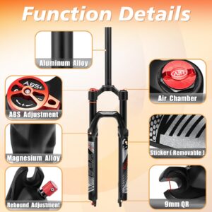 【US STOCK】 LUTU 26/27.5/29 Air MTB Suspension Fork, Rebound Adjust Straight Tube 28.6mm QR 9mm Travel 120mm Manual/Crown Lockout Mountain Bike Forks, Ultralight Gas Shock XC Bicycle (Black, 27.5)