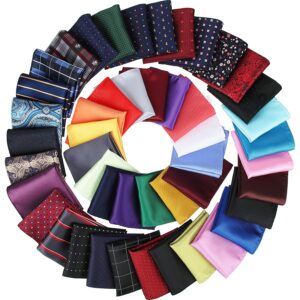 satinior 47 pieces men pocket square handkerchief soft colored hankies for party wedding, multicoloured, 8.3 x 8.3 inch/ 21 x 21 cm