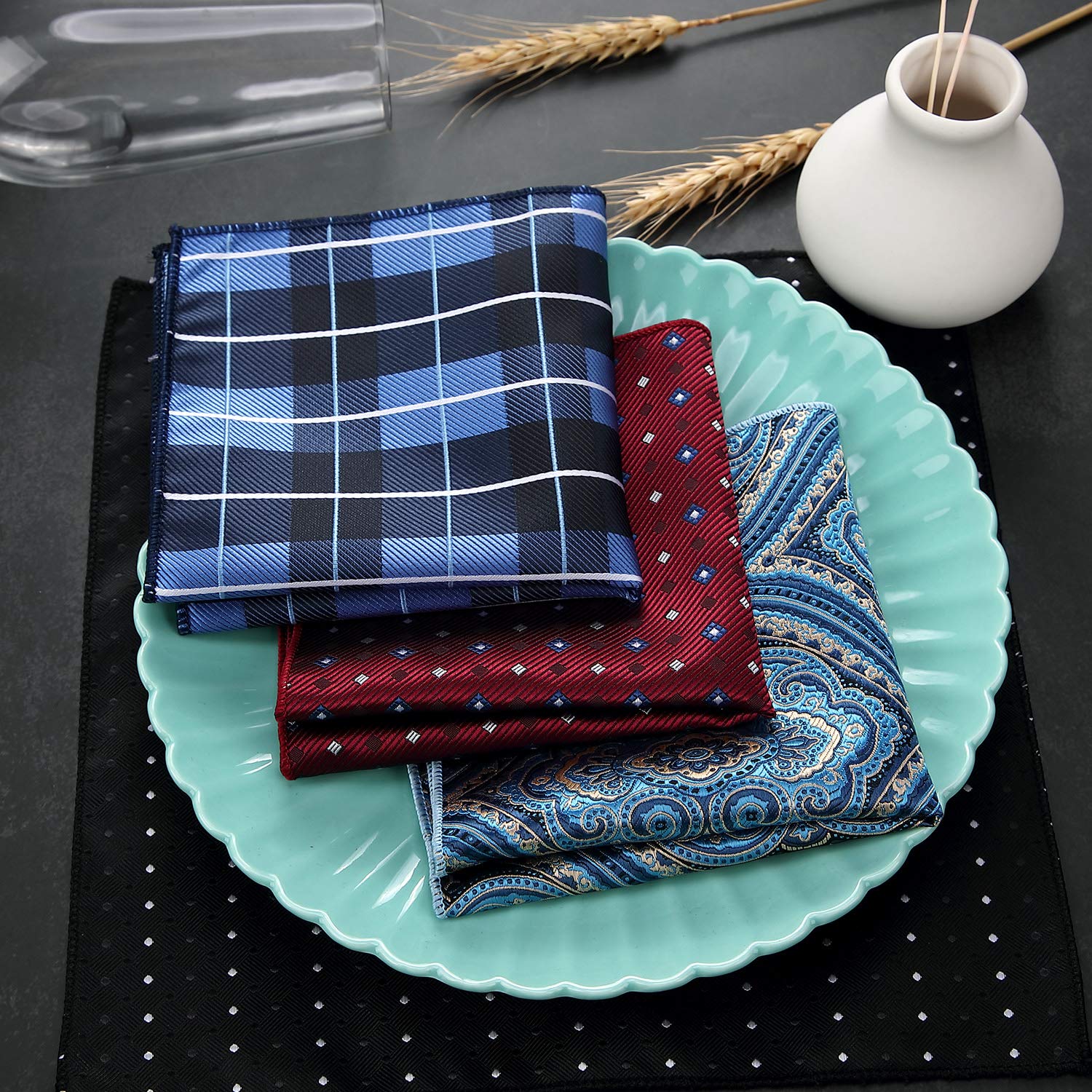 SATINIOR 47 Pieces Men Pocket Square Handkerchief Soft Colored Hankies for Party Wedding, Multicoloured, 8.3 x 8.3 inch/ 21 x 21 cm