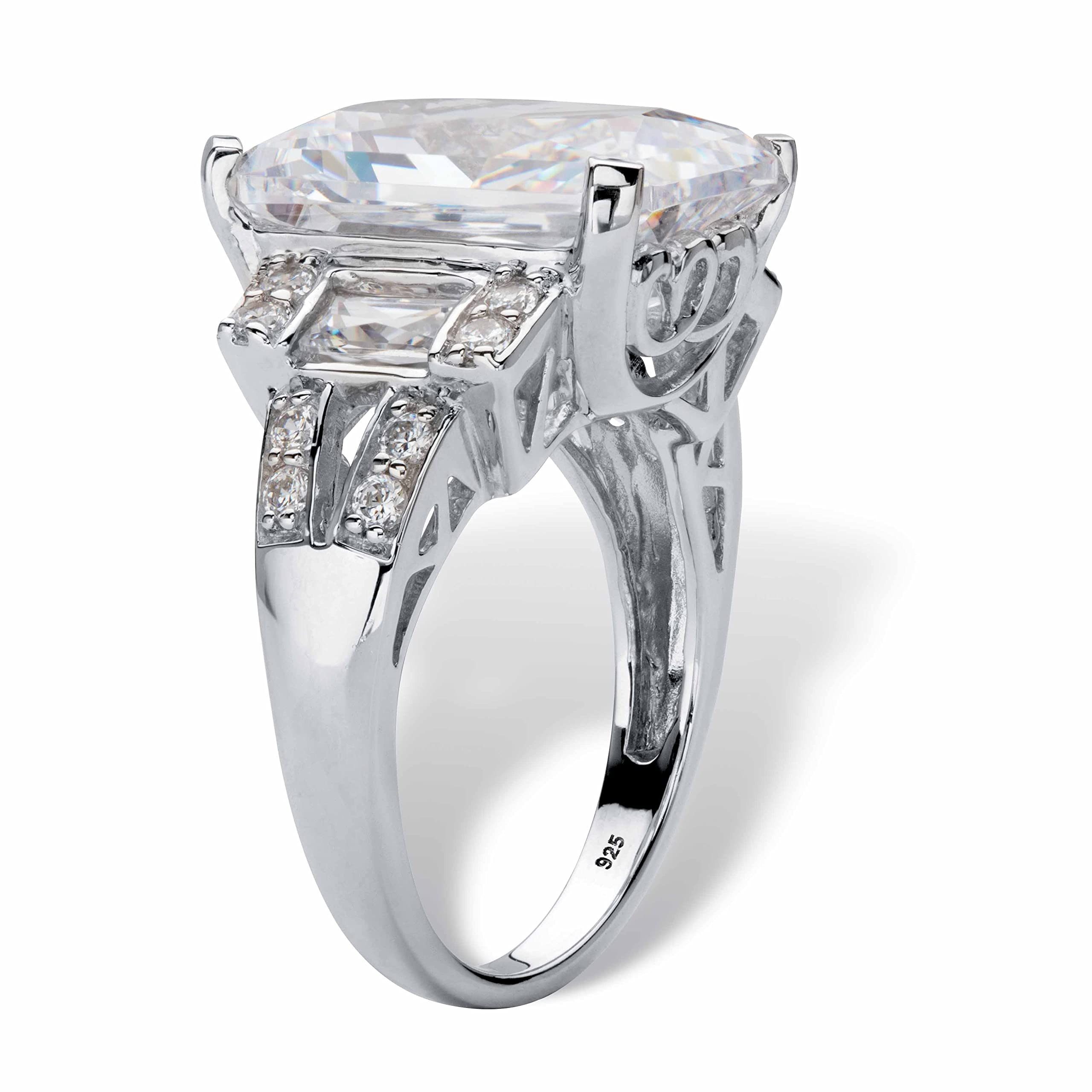 PalmBeach Platinum-plated Sterling Silver Emerald Cut Cubic Zirconia Engagement Ring Sizes 6-10 Size 8