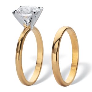 PalmBeach Yellow Gold-Plated Round Cubic Zirconia Solitaire Bridal Ring Set Sizes 5-10 Size 9