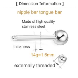 MODRSA 14G Tongue Nipple Rings Nipplerings Piercing Women Straight Barbell Surgical Steel Viper Tongue Tip Piercing Flexible Clear Retainer for Women 5/8" 16mm