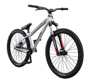 mongoose fireball dirt jump mountain bike, 26-inch wheels, mechanical disc brakes, chrome