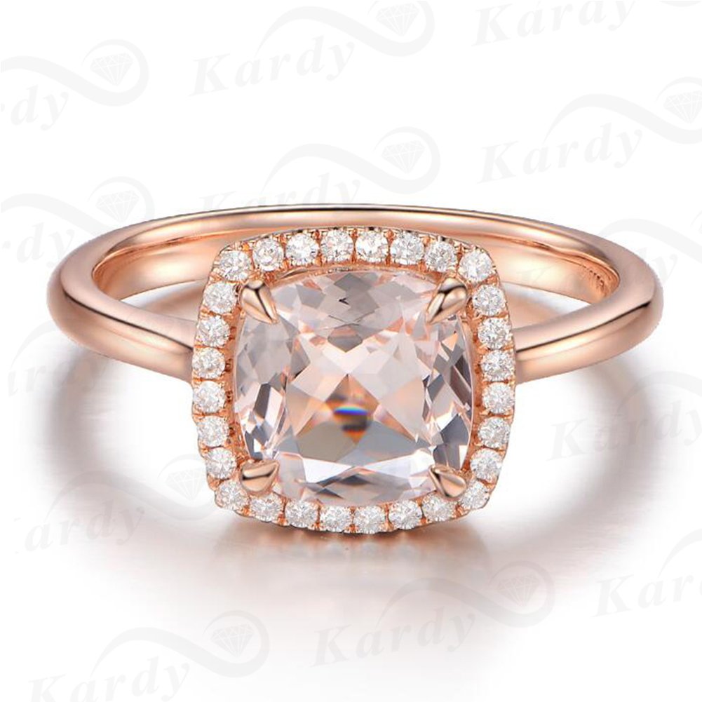 Kardy Fine Gemstone Morganite Fashion Diamond Solid 14K Rose Gold Promise for Women Wedding Engagement Ring Set