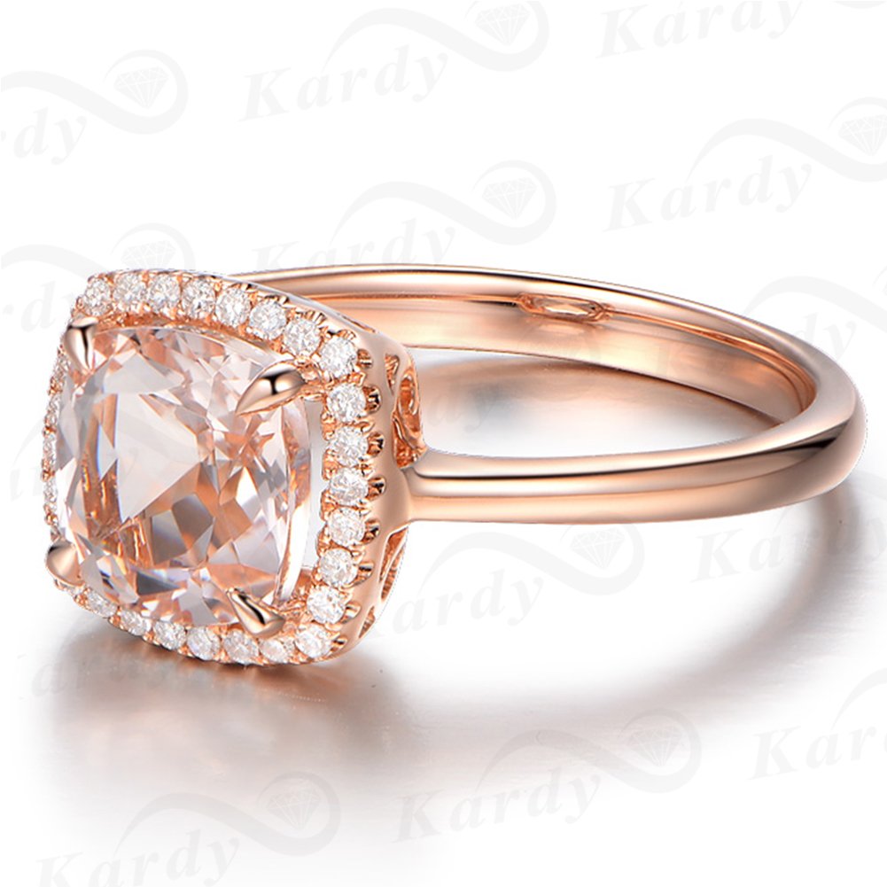 Kardy Fine Gemstone Morganite Fashion Diamond Solid 14K Rose Gold Promise for Women Wedding Engagement Ring Set