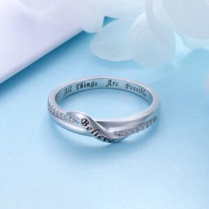 DAOCHONG Inspirational Jewelry Sterling Silver Engraved Believe All Things are Possible Band Ring for Women Girlfriend, Size 9