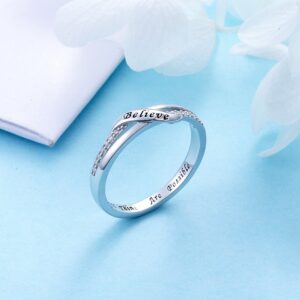 DAOCHONG Inspirational Jewelry Sterling Silver Engraved Believe All Things are Possible Band Ring for Women Girlfriend, Size 9