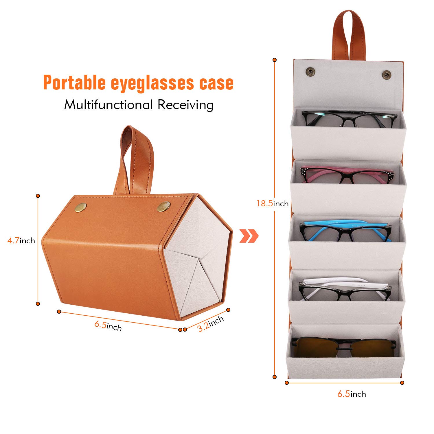 ANYGIFT 5 Slot Foldable Sunglass Organizer PU Leather Multiple Sunglass Case Organizer Travel Size(5 Slot,Brown)