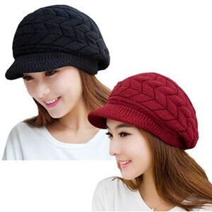 YSense 2 Pack Womens Winter Hats Warm Knit Hat Slouchy Beanie Cap with Brim Gifts