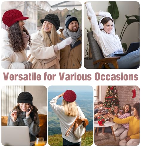 YSense 2 Pack Womens Winter Hats Warm Knit Hat Slouchy Beanie Cap with Brim Gifts