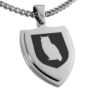 tioneer stainless steel owl wisdom coat of arms shield pendant necklace