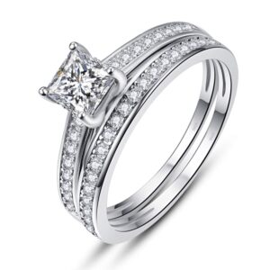 avecon 1.35ct princess cut engagement ring 925 sterling silver wedding ring set for women princess cut cubic zirconia bridal ring sets valentine's day gift size 8