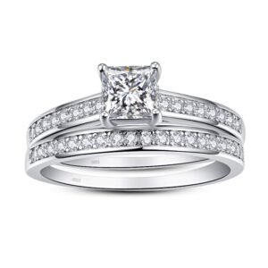 AVECON 1.35ct Princess Cut Engagement Ring 925 Sterling Silver Wedding Ring Set for Women Princess Cut Cubic Zirconia Bridal Ring Sets Valentine's Day Gift Size 8