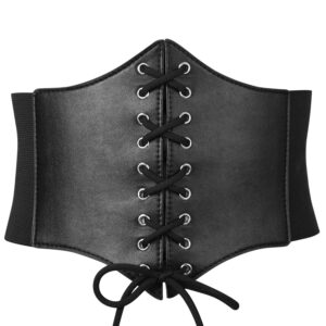 xzqtive black corset waist belt for women, wide elastic tie waspie belt for dresses 4.7inch