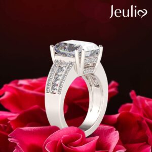 Jeulia 1.5 Carat Radiant Cut Engagement Rings for Women Sterling Silver Solitaire Cubic Zirconia Wedding Rings Anniversary Promise Romantic Gift (8.5)