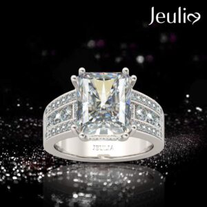 Jeulia 1.5 Carat Radiant Cut Engagement Rings for Women Sterling Silver Solitaire Cubic Zirconia Wedding Rings Anniversary Promise Romantic Gift (8.5)