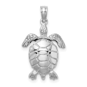 lex & lu 14k white gold 3d moveable sea turtle charm