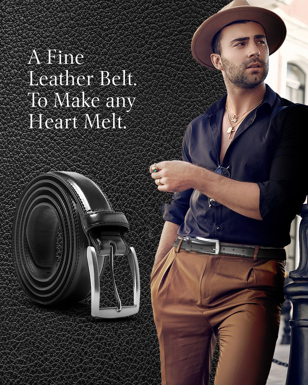 Access Denied Genuine Leather Dress Belts For Men - Mens Belt For Suits, Jeans, Uniform Black Belt - Designed in the USA