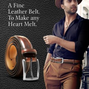 Access Denied Genuine Leather Dress Belts For Men - Mens Belt For Suits, Jeans, Uniform Brown Belt - Designed in the USA