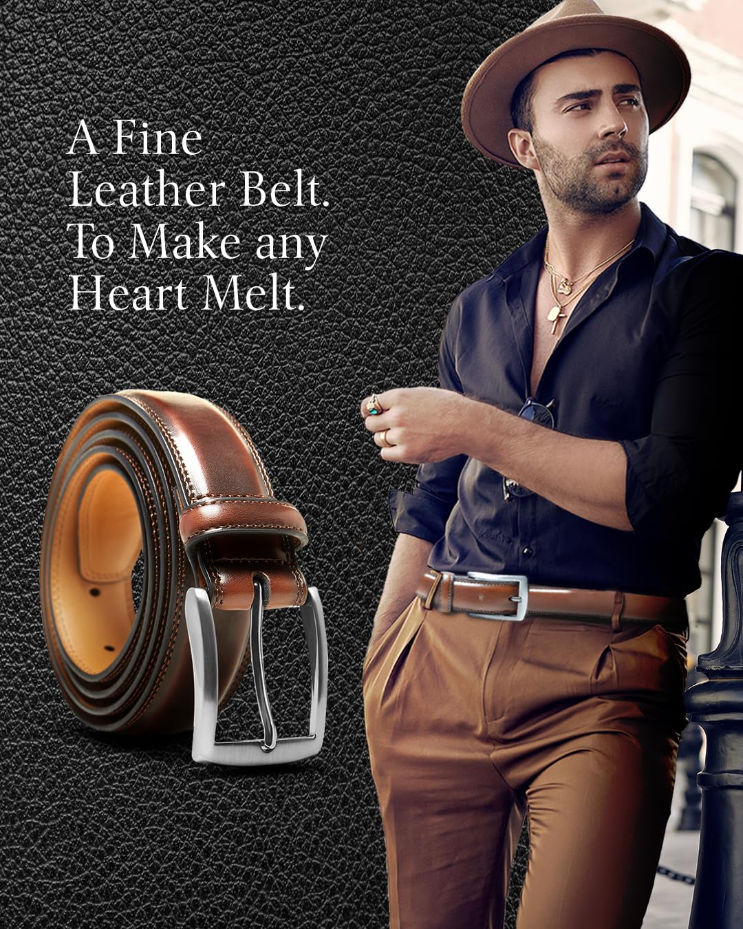 Access Denied Genuine Leather Dress Belts For Men - Mens Belt For Suits, Jeans, Uniform Brown Belt - Designed in the USA