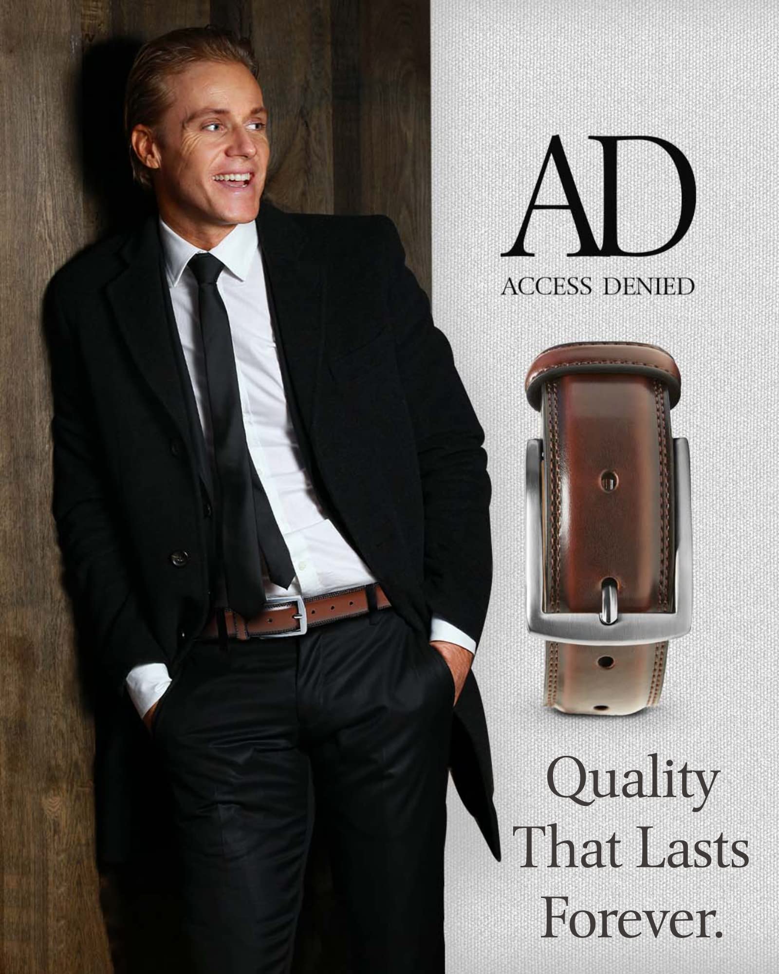 Access Denied Genuine Leather Dress Belts For Men - Mens Belt For Suits, Jeans, Uniform Brown Belt - Designed in the USA