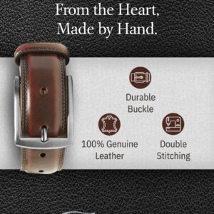 Access Denied Genuine Leather Dress Belts For Men - Mens Belt For Suits, Jeans, Uniform Brown Belt - Designed in the USA